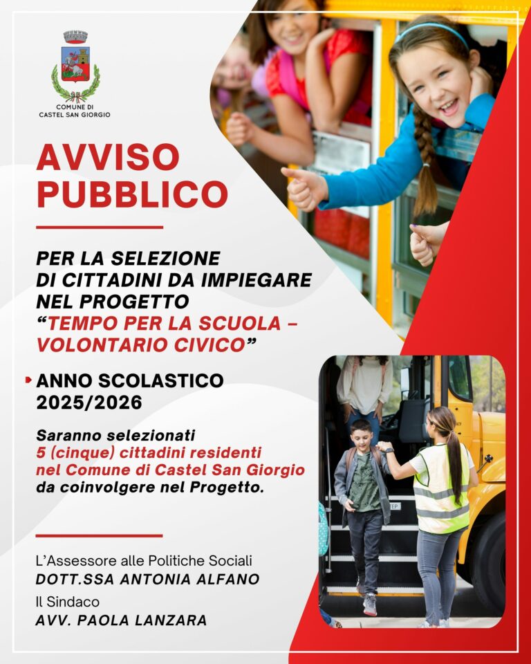 Castel San Giorgio, tutto pronto per il progetto "Tempo per la scuola – Volontario Civico" - ZON